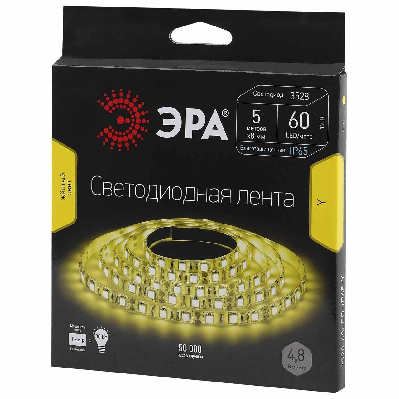 Светодиодная влагозащищенная лента ЭРА 4 8w M 60led M 3528smd желтый
